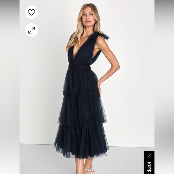 Lulus | Dresses | Flawless Arrival Navy Blue Tulle Tiestrap Tiered Maxi ...